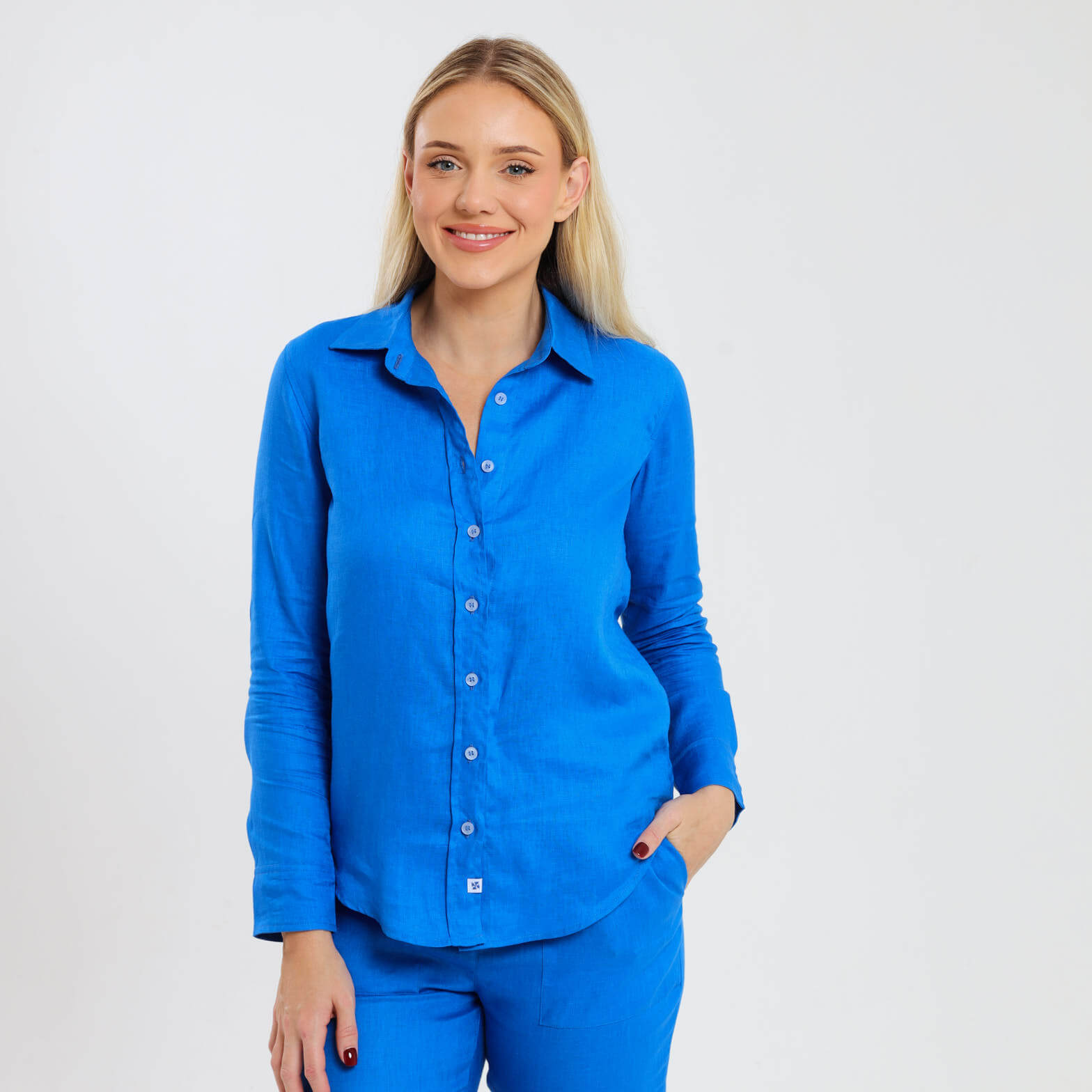 Breazies Ladies Linen - Long Sleeve Shirt | Bright Blue