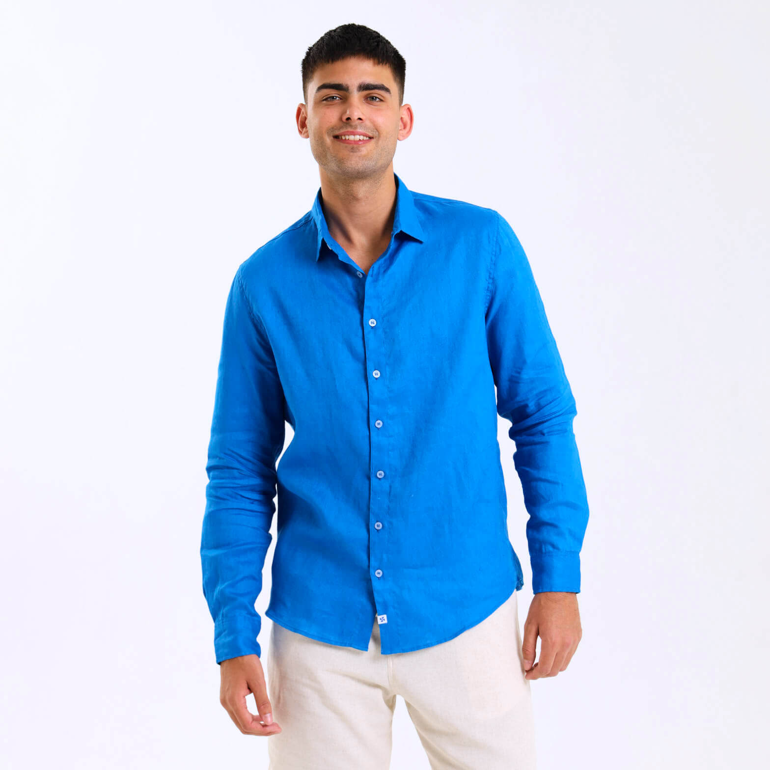 Breazies Mens Long Sleeve Linen Shirt | Bright Blue