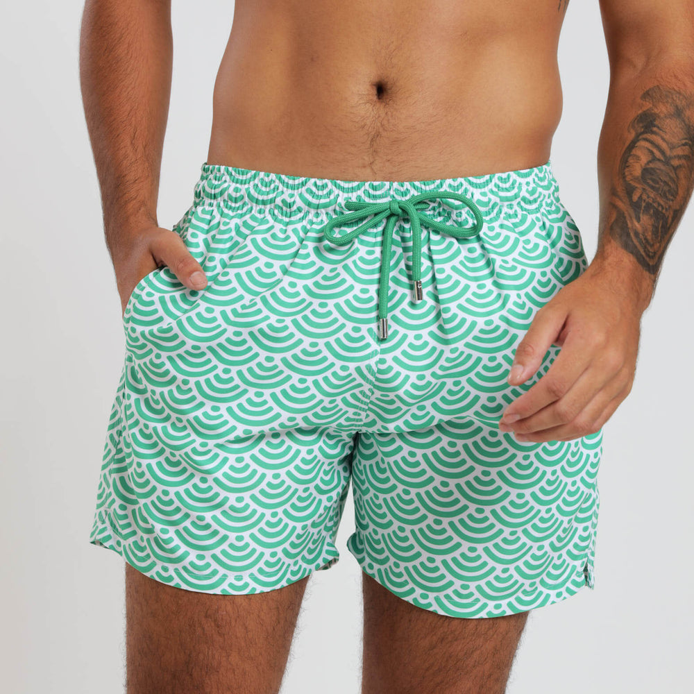 Breazies Mens Swim Shorts - Geometric | Green