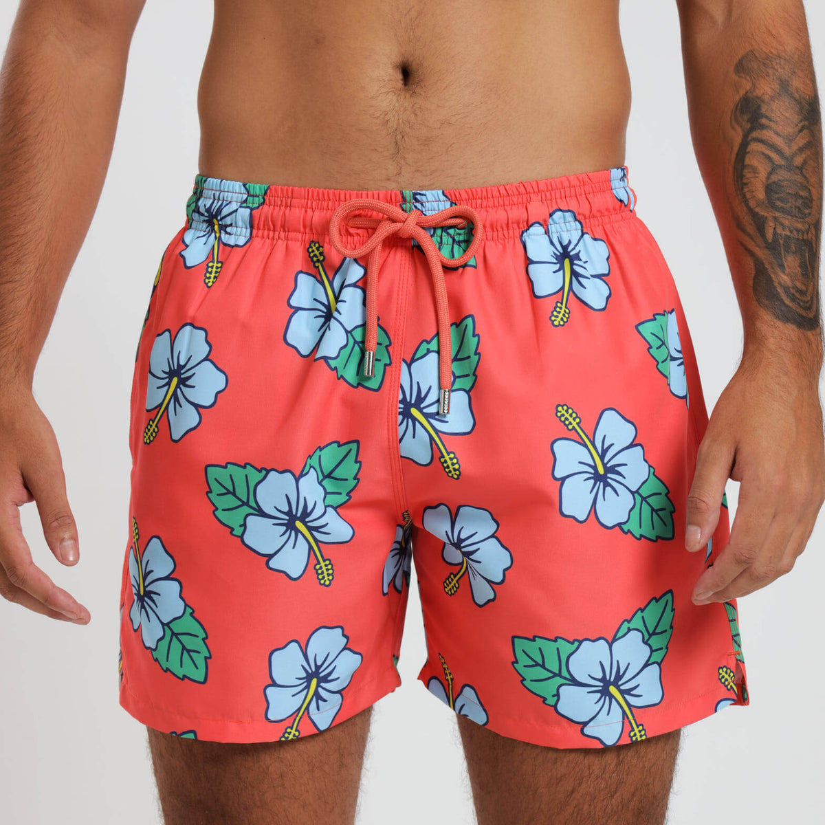 Breazies Mens Swim Shorts - Hibiscus | Orange