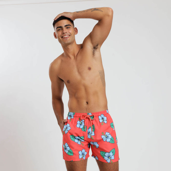 Breazies Mens Swim Shorts - Hibiscus | Orange