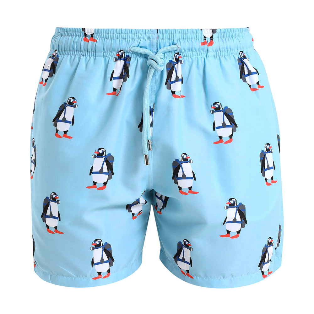 Breazies Swim Shorts - Scuba Penguin | Baby Blue