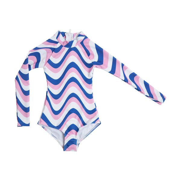 Breazies Girls Long Sleeve Swimsuit - Retro Stripe | Candy